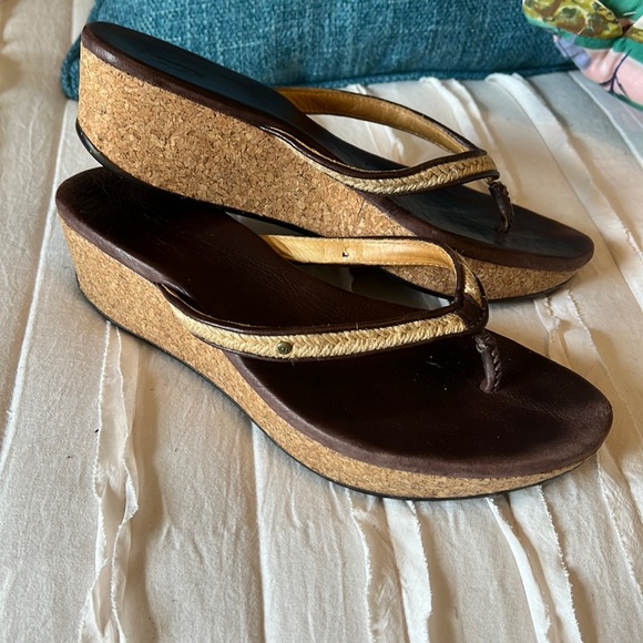 UGG | Shoes | Ugg Leather Raffia Wedge Sandal With Cork Heel | Poshmark